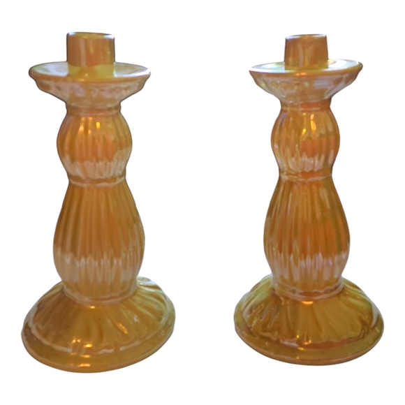 Vintage | Accents | Vintage Weller Pottery Iridescent Yellow Candle ...
